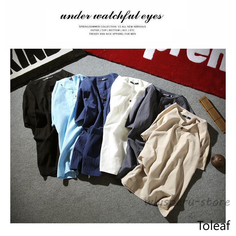 リネンTシャツ 夏 メンズ 半袖 綿麻Tシャツ Tシャツ 夏物 半袖Tシャツ リネン ボタン付き スリム : Toleaf ヤフーショップ - 通販 - Yahoo!ショッピング