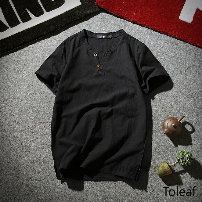 リネンTシャツ 夏 メンズ 半袖 綿麻Tシャツ Tシャツ 夏物 半袖Tシャツ リネン ボタン付き スリム : Toleaf ヤフーショップ - 通販 - Yahoo!ショッピング