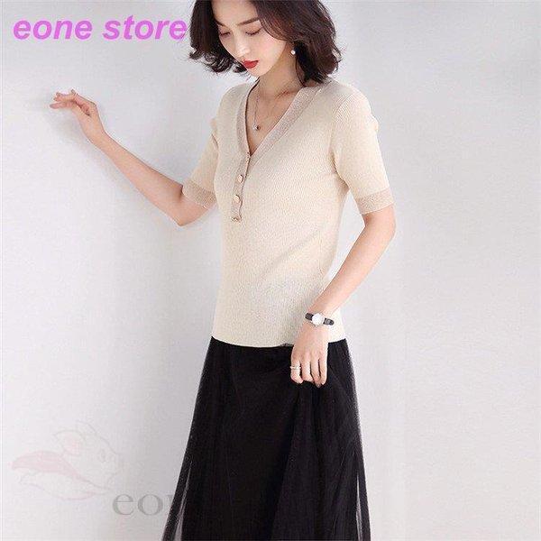 Tシャツ レディース 半袖 Vネック ボーダー柄 ニット 無地 ブラウス スキニー トップス オシャレ カジュアル 夏 : Toleaf ヤフーショップ - 通販 - Yahoo!ショッピング