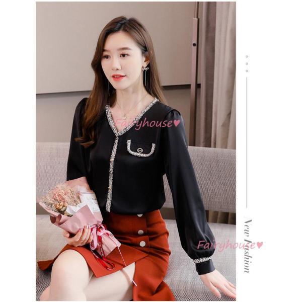 ブラウス レディース 長袖ブラウス 秋服 オフィスブラウス Vネック オシャレブラウス 白シフォントップス 韓国風 大人 通勤OL ゆったりシャツ 40代 50代 30代 : Toleaf ...