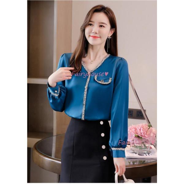 ブラウス レディース 長袖ブラウス 秋服 オフィスブラウス Vネック オシャレブラウス 白シフォントップス 韓国風 大人 通勤OL ゆったりシャツ 40代 50代 30代 : Toleaf ...