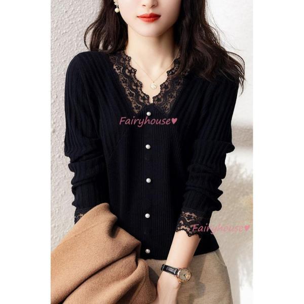 ニットトップス レディース 秋冬 40代 長袖 レースvネック セーター白 黒 ショット丈ニットソー 細身ニットインナー 大人 おしゃれ 50.代 30代 : Toleaf ヤフーショップ ...