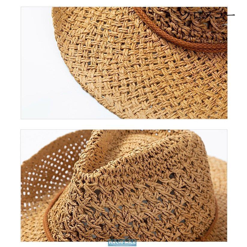 テンガロンハット メンズ カウボーイハット 手作り ストローハット 折りたたみ 麦わら帽子 UV対策 つば広 ビーズ巻き 夏 : CXYストア - 通販 - Yahoo!ショッピング