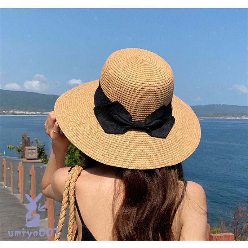 麦わら帽子 レディース つば広 紫外線カット 夏 異素材 折りたたみ リボン ハット 日よけ UVカット 小顔効果 : CXYストア - 通販 - Yahoo!ショッピング
