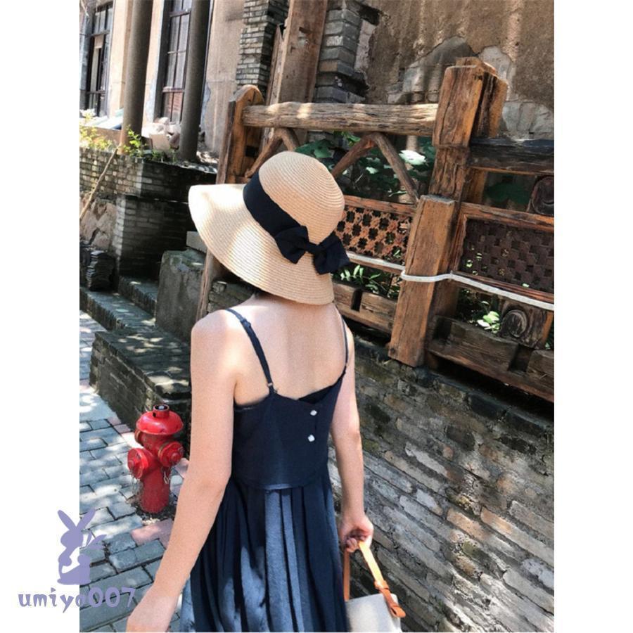 麦わら帽子 レディース つば広 紫外線カット 夏 異素材 折りたたみ リボン ハット 日よけ UVカット 小顔効果 : CXYストア - 通販 - Yahoo!ショッピング