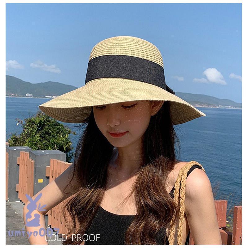 麦わら帽子 レディース つば広 紫外線カット 夏 異素材 折りたたみ リボン ハット 日よけ UVカット 小顔効果 : CXYストア - 通販 - Yahoo!ショッピング