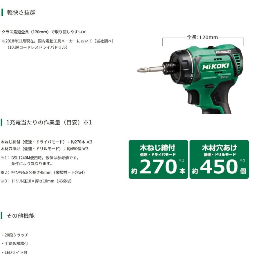 HiKOKI コードレスドライバドリル DB12DD(2LS) : TOOL FOR U Yahoo!店 - 通販 - Yahoo!ショッピング