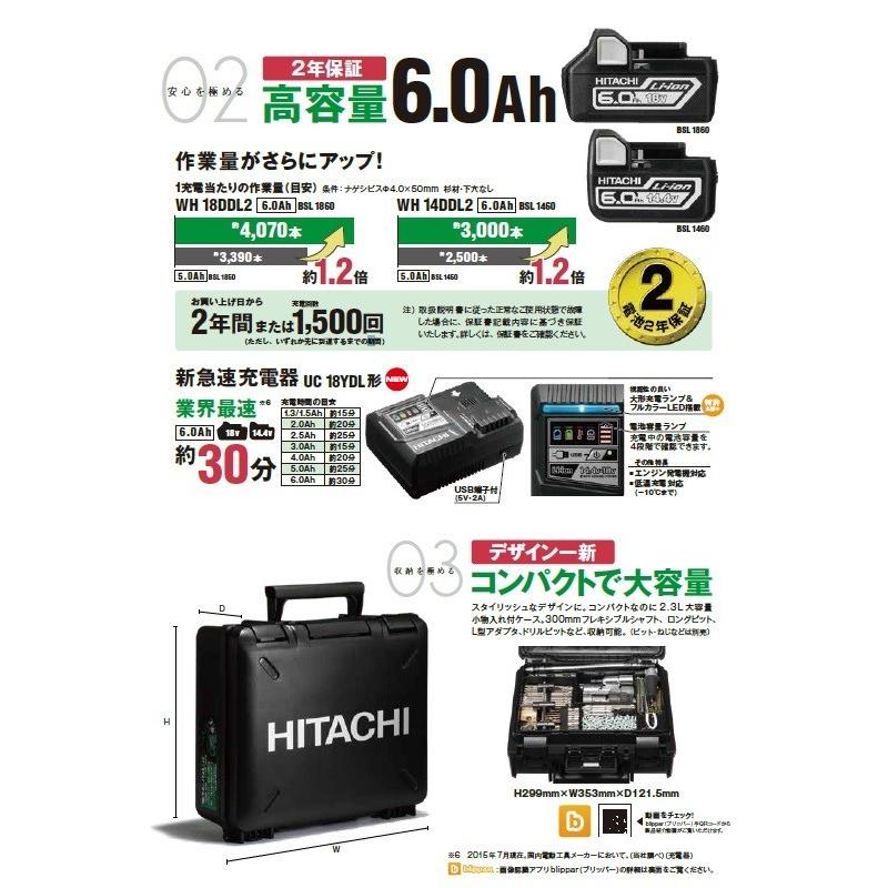 HiKOKI 14.4V-6.0Ahコードレスインパクト WH14DDL2(2LYPK) パワフルレッド(R) 【】【正規店・電池2年保証】フルセット : htc-wh14ddl2r2 ...