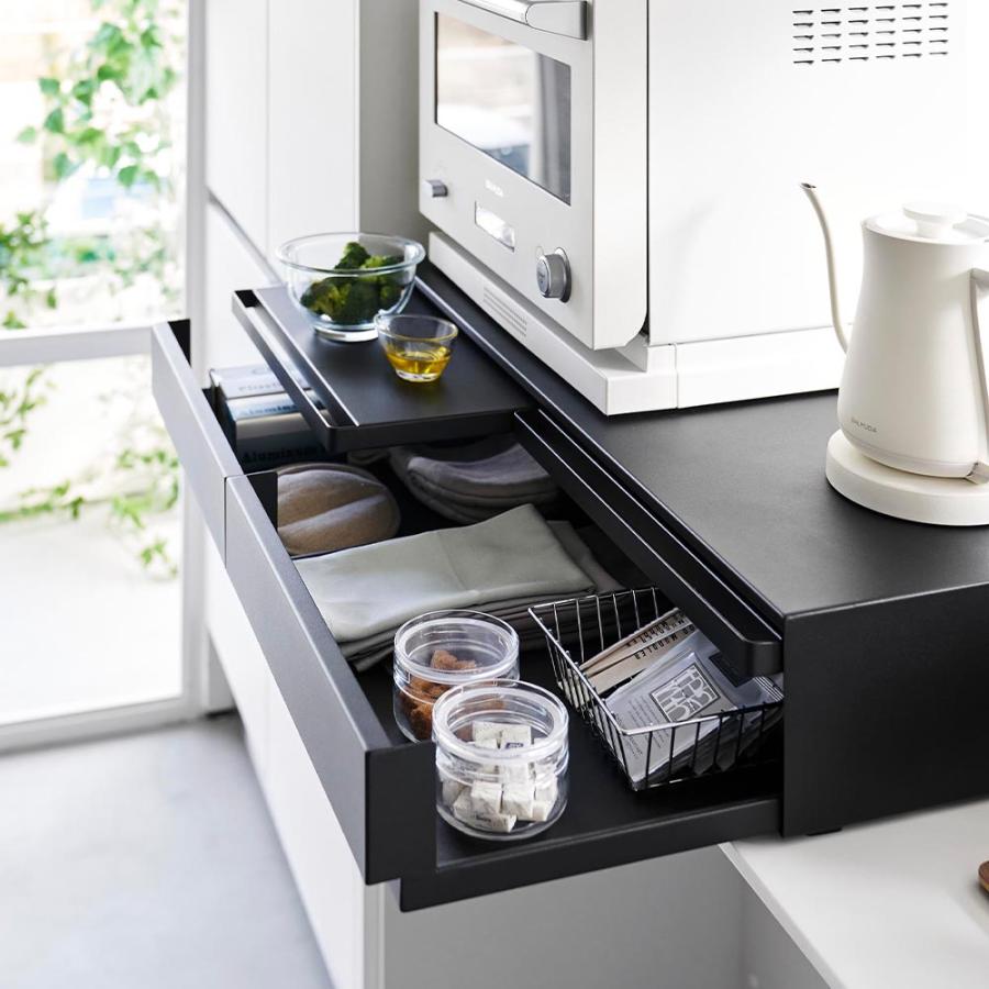 tower ツーウェイキッチン家電下引き出し&スライドテーブル タワー W80 山崎実業 幅80cm 2段 ホワイト ブラック 1697 1698 : TOOL&MEAL - 通販 ...