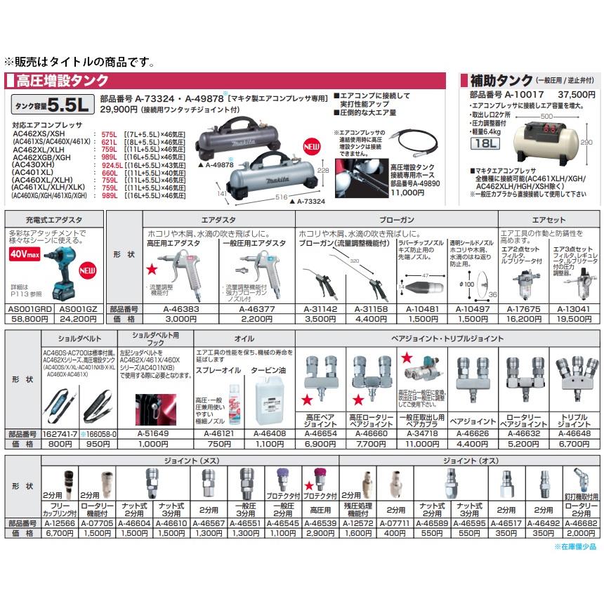 (マキタ) 高圧増設タンク A-73324 接続用ワンタッチジョイント付 マキタ製エアコンプレッサ専用 makita :A-73324:ツール ...