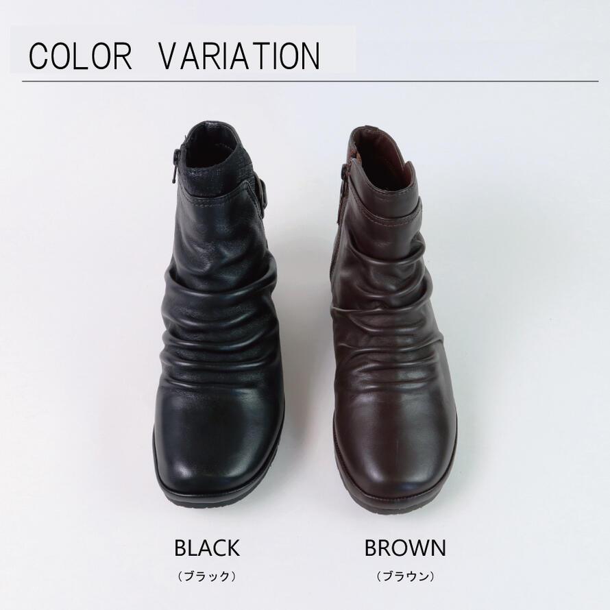 4E レザー ショートブーツ レディース 本革ブラック 2.5cm ヒール3