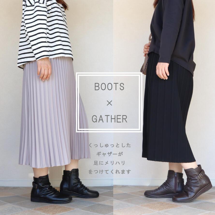 4E レザー ショートブーツ レディース 本革ブラック 2.5cm ヒール3