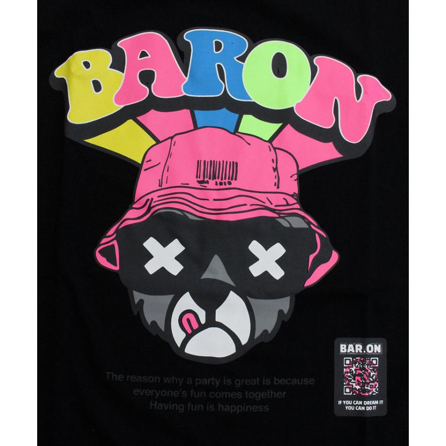 BARON バロン ネオンカラーロゴ バックプリント クルーネック 半袖Tシャツ ヘビーウェイト コットン トップス 韓国ファッション メンズ ...