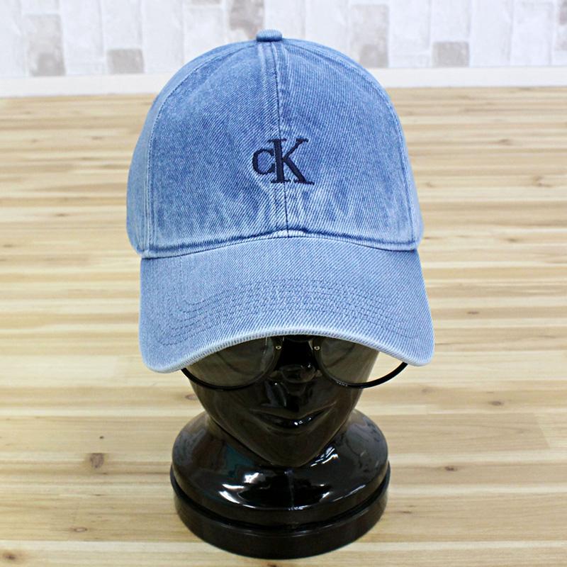 Calvin Klein カルバンクライン CK モノグラム刺繍デニムベースボールキャップ MONOGRAM EMBROIDERY DENIM ...