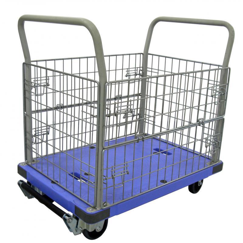 【車上渡し】ナンシン 台車 樹脂微音運搬車 DSKシリーズ メッシュかご付き DSK-306B |荷車 キャリーカート 運搬台車 業務用 資材 ...