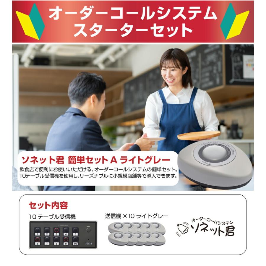 【セット商品】オーダーコールシステム ソネット君 簡単セットA (10テーブル受信機SRE-10＋スリム送信機ライトグレー STR-SG×10台) : オフィス店舗用品トップジャパン - 通販 ...