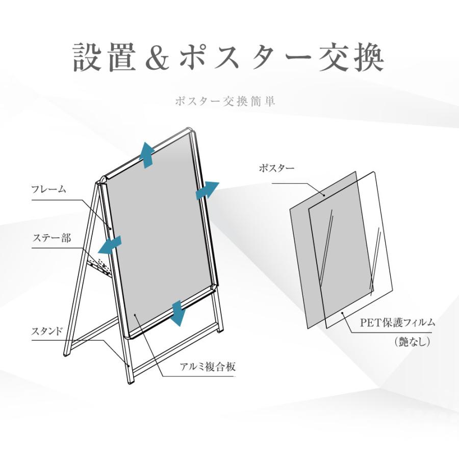 看板 店舗用 ポスターパネルスタンド A0 片面 シルバー H1530mm A型看板 A型スタンド看板 店舗用看板 屋外 グリップ式A型看板 ta0-s : トップ看板 - 通販 ...