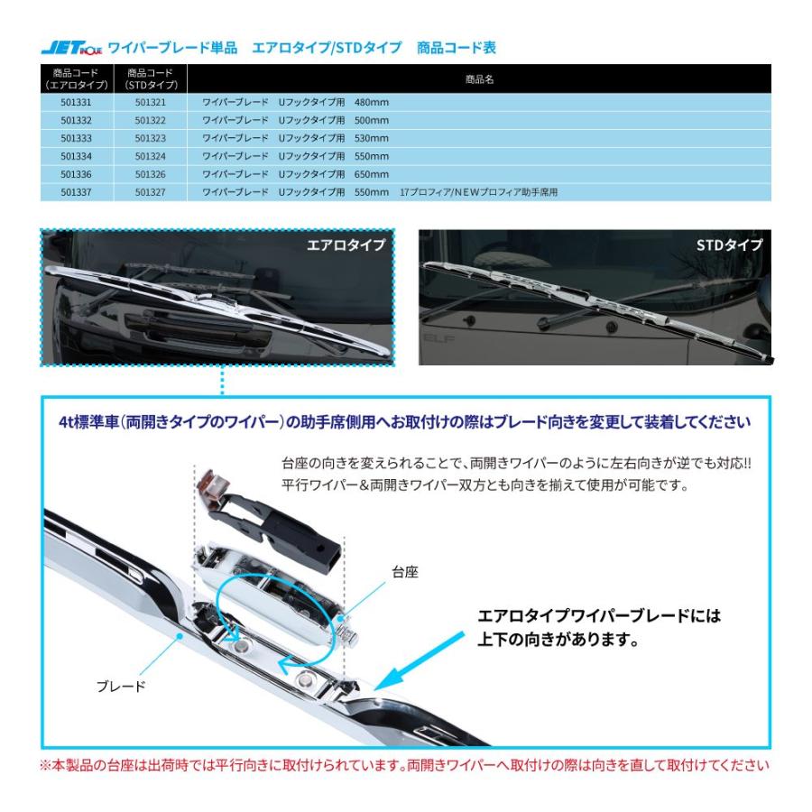JET 501341 ワイパーアーム＆ブレードセット エアロタイプ 日野 大型 ’17プロフィア(H29.5〜) : jet-501341 : トラブーン - 通販 - Yahoo!ショッピング