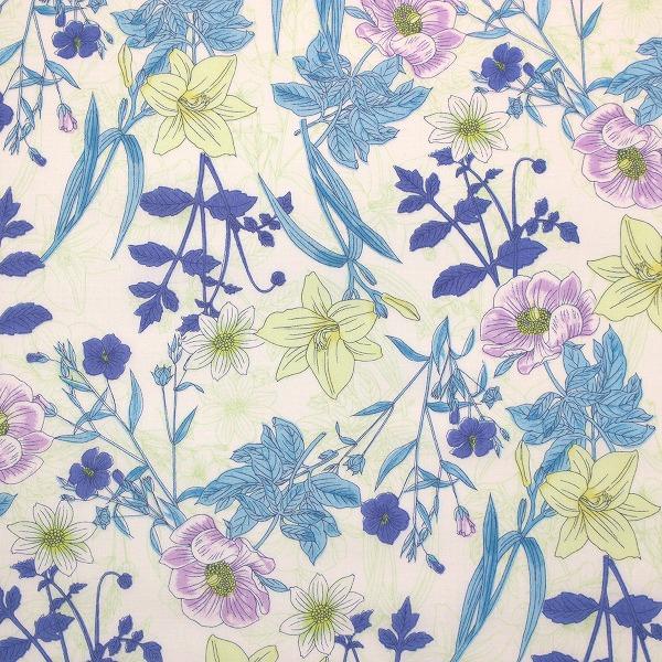 生地 布 80ローン 中花 パステル フラワー 草木 花柄 薄手 コットンローン 綿100％ 約110cm幅 205007 ゆうパケット4m ...