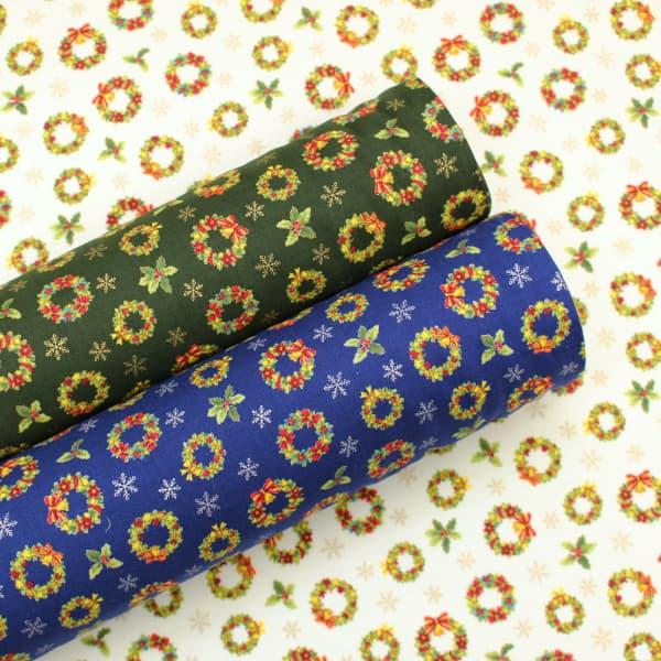 生地 布 クリスマス リース 草花 ラメ Christmas スケア シーチング 綿100％ 約110cm幅 ゆうパケット2.5m対応 ...