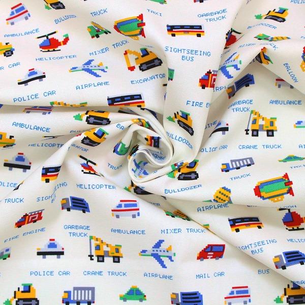 生地 布 色んな車 ドットカー ドット ファミコン風 オックス 綿100％ 約110cm幅 HSK656 ゆうパケット2m対応 10cm単位 ...