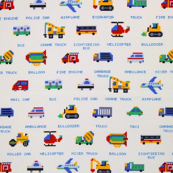 生地 布 色んな車 ドットカー ドット ファミコン風 オックス 綿100％ 約110cm幅 HSK656 ゆうパケット2m対応 10cm単位 ...