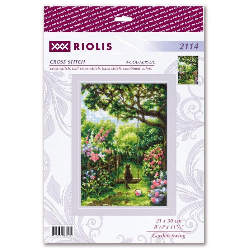 RIOLISクロスステッチ刺繍キット No.2114 "Garden Swing" (庭のブランコ 猫) 【海外取り寄せ/納期30〜60日程度】 :riolis2114:HAND WORK と ...