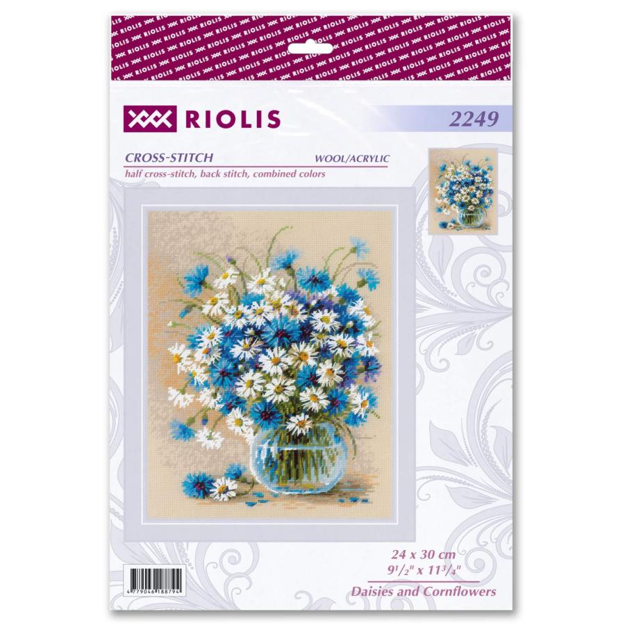 RIOLISクロスステッチ刺繍キット No.2249 "Daisies and Cornflowers" (デイジーと矢車草) 【海外取り寄せ/納期30〜60日程度】 : HAND WORK ...