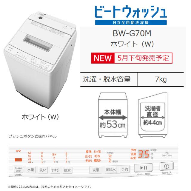 日立 ビートウォッシュ 洗濯機 洗濯・脱水容量7kg BW-G70M-W 全自動洗濯機 ホワイト 【大型重量品につき特別配送】【設置費用込】【代引不可】 : 家電と住宅設備の取替ドットコム ...
