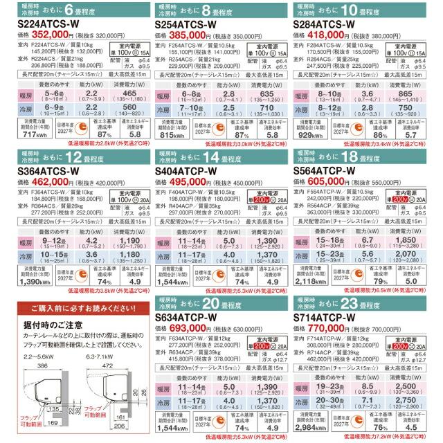 CXシリーズ ルームエアコン 冷房/暖房：20畳程度 ダイキン S634ATCP-W 機能が充実の大容量タイプ ホワイト :S634ATCP-W:家電と住宅設備の取替ドットコム - 通販 ...