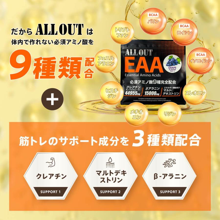 ALLOUT公式 EAA 必須アミノ酸9種配合 サプリ βアラニン配合 500g 国産 グレープ パイン ポイント利用 爆買 : トリプルエス - 通販 - Yahoo!ショッピング