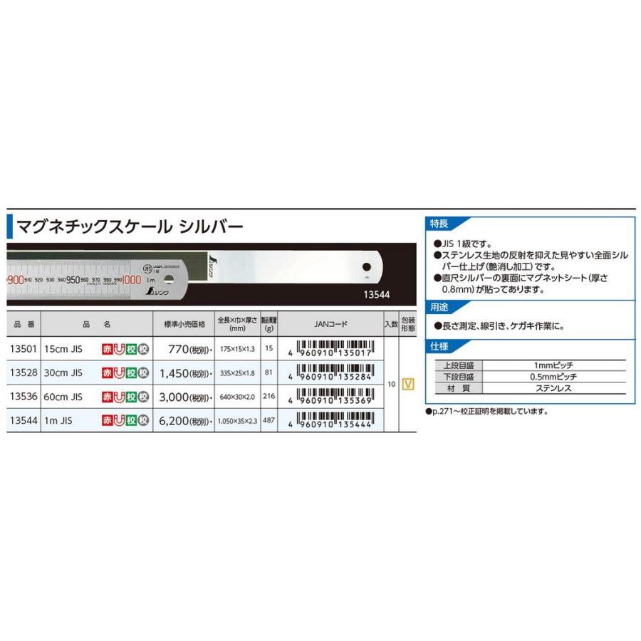 シンワ測定 マグネチックスケール シルバー 30cm 13528 JIS1級 赤数字入 :13528:Total Homes - 通販 - Yahoo!ショッピング