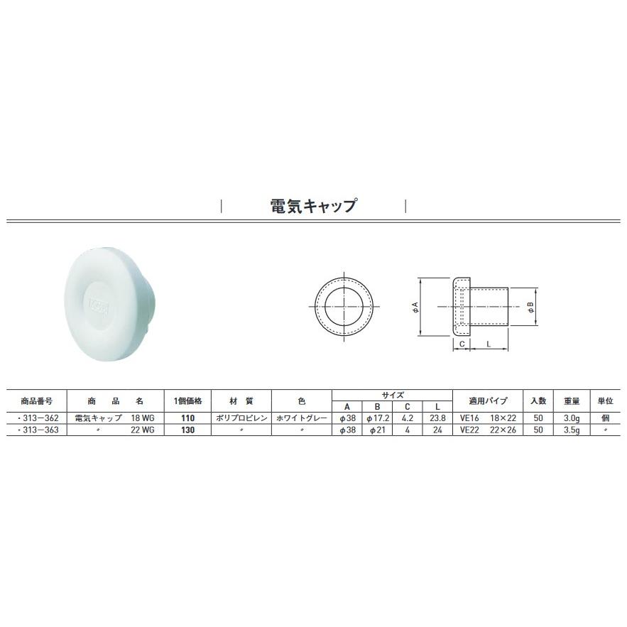 杉田エース(ACE) 313-363 PC電気キャップ 22 WG :313-363:Total Homes - 通販 - Yahoo!ショッピング