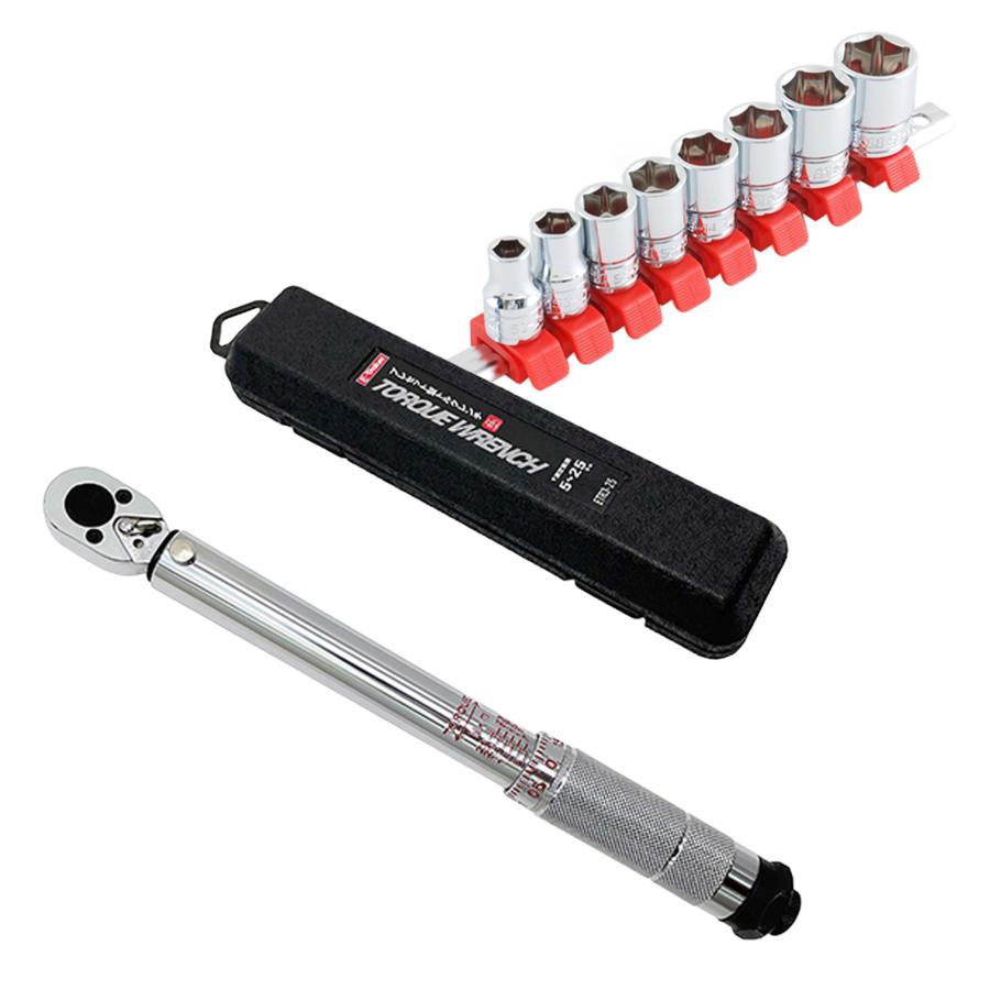 SK11 E-Value(藤原産業) トルクレンチ ETR3-25＋SK11 ソケットセット SHS308M 差込角9.5mm 測定範囲5〜25N・m 両回転対応 ハードケース付 8サイズ ...
