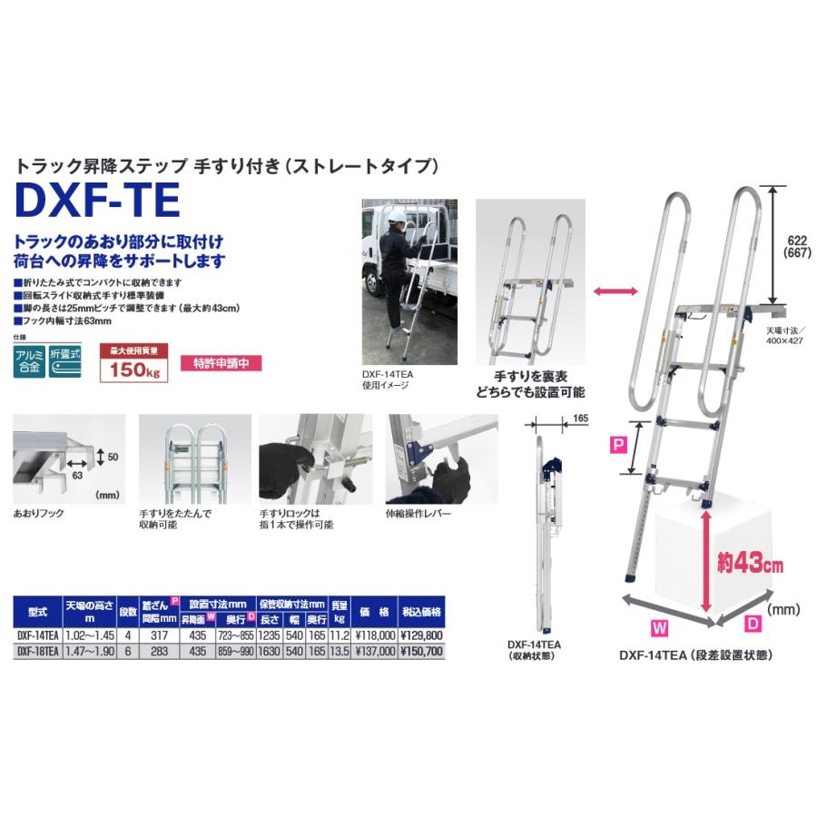 ピカコーポレイション 【納期：受注後1か月半から2か月】ピカコーポレイション(PiCa) DXF-14TEA トラック昇降ステップ 手すり付き (ストレートタイプ) 段数4段 最大使用質量 ...