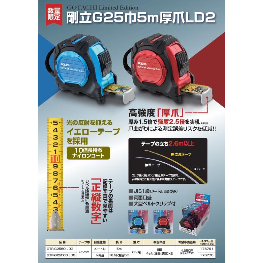 ムラテックKDS コンベ GTR-G2550LD2 限定色 テープ巾25mm 5m メートル 尺目 両面目盛 プロテクター付 JIS1級 ベルトグリップ付 : Total Homes - 通販 ...