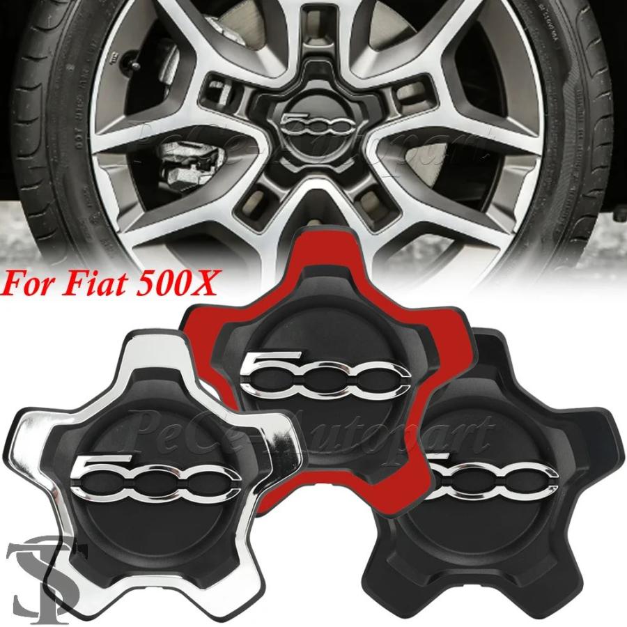 フィアット 500X /ブラック/レッドホイールキャップカッピング 735626312 735626311 ホイールセンターハブキャップセット ...