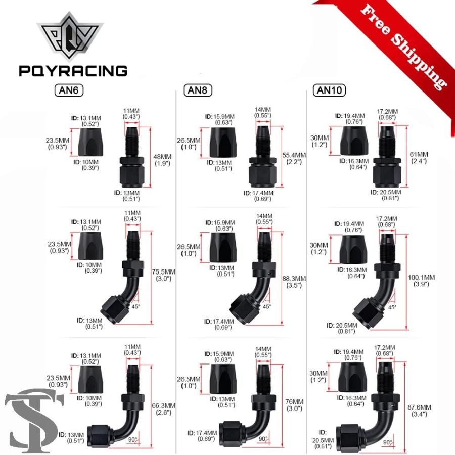 1 個オイルホースエンドアダプターキットオイル燃料スイベルホースエンドフィッティング AN4 AN6 AN8 AN10 ストレート 45 90 180 度 : T-マート Yahoo!店 ...