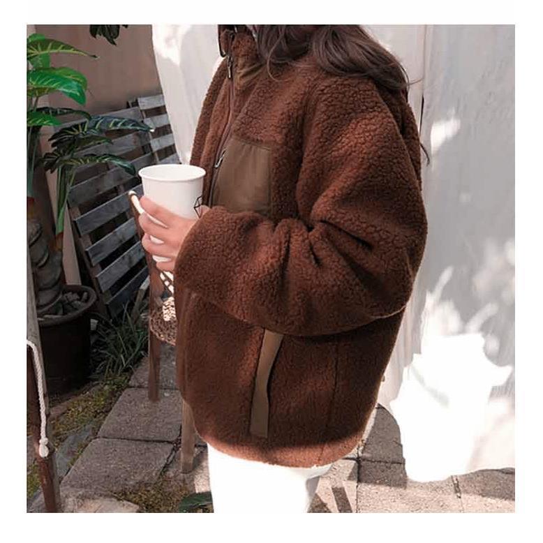 ボアジャケット アウター レディース ブルゾン フリース ビッグシルエット オーバーサイズ シンプル ストリート カジュアル ミリタリー 秋 冬 冬服 : x-240523-nz110 ...