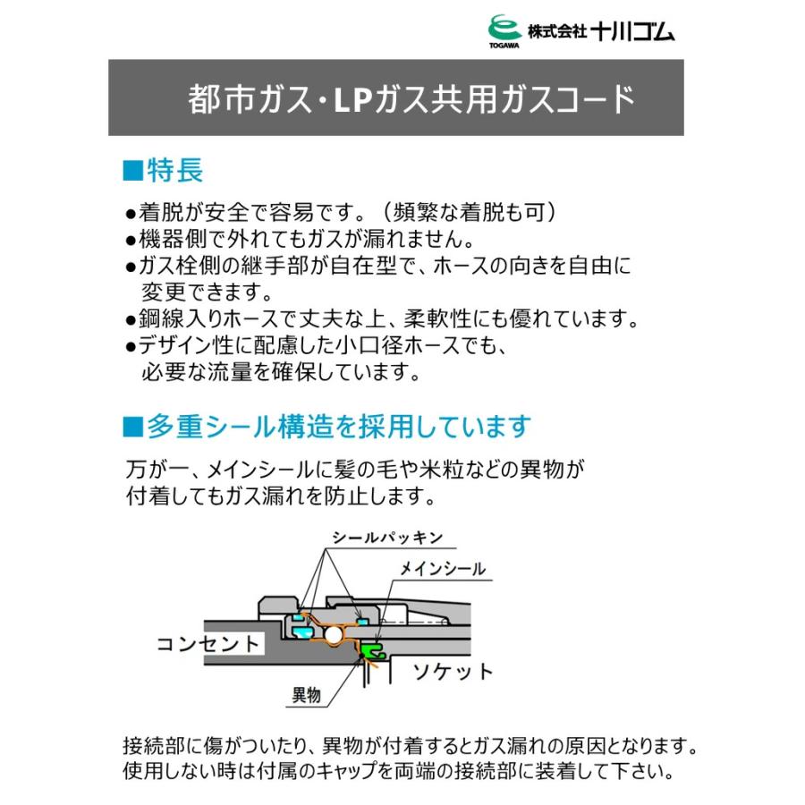 十川ゴム ガスコード 3m (プロパンガス/都市ガス兼用) 7PKSL-PKS-W-3000L : タウンガスの益田屋 - 通販 - Yahoo!ショッピング