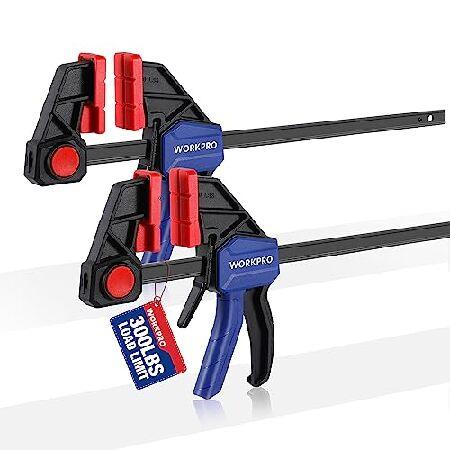 WORKPRO 12インチ バークランプ 木工用 中荷重300ポンド 片手クランプ/スプレッダー クイッククランプ F 木製クランプセット ハンドウッド 作業クラフト用 グリ ...