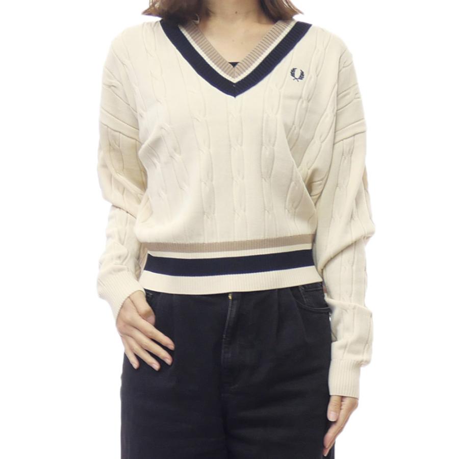 FRED PERRY フレッドペリー レディースVネックセーター ニット K1102 / BOLDTIPPED KNIT JUMPER ネイビー 2025秋冬新作 FRED PERRY（フレッドペリー） レディースVネックセーター ニット