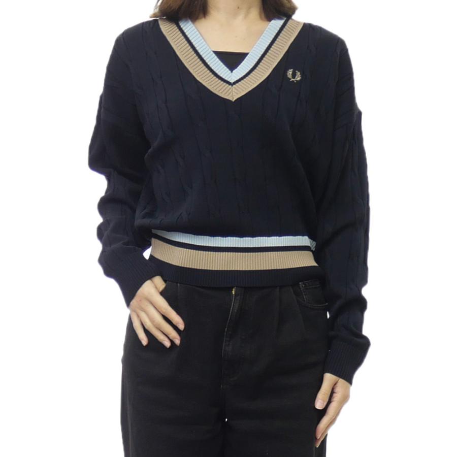 FRED PERRY フレッドペリー レディースVネックセーター ニット K1102 / BOLDTIPPED KNIT JUMPER ネイビー2025秋冬新作 : TRE STYLE ...
