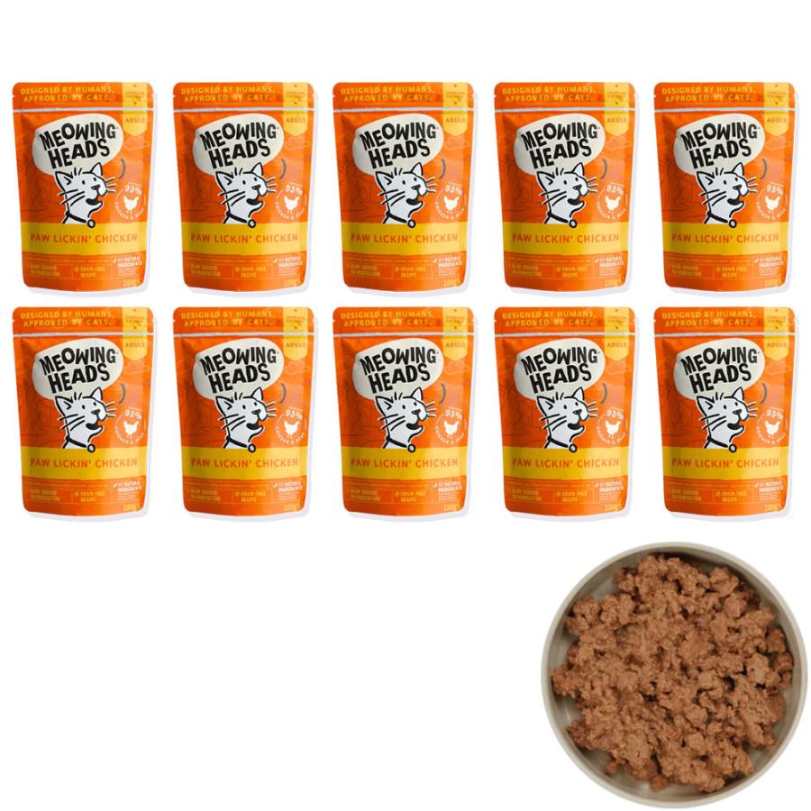 【10個セット】MEOWING HEADS ミャオイングヘッズ 93/7 パウ リッキン チキン ウェットキャットフード 成猫用 100g ...