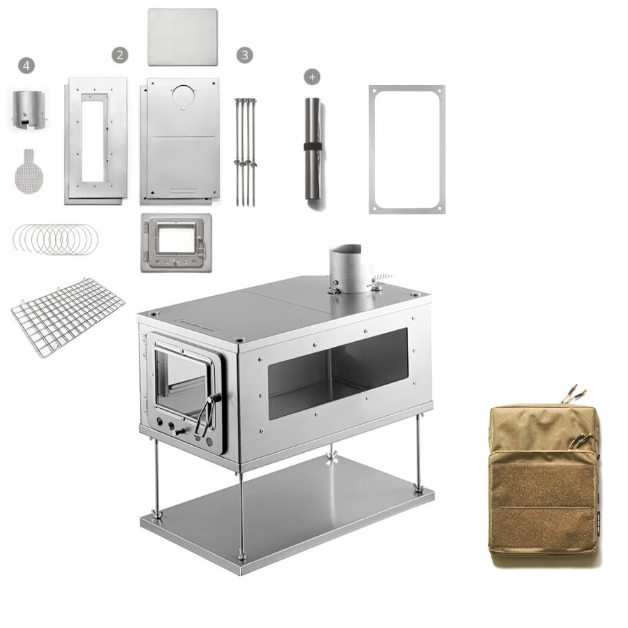 Wild Wild West 薪ストーブ チタン製 耐熱ガラス仕様 韓国発 Wストーブ Lサイズ 片面耐熱ガラス仕様 総重量1.3kg One Side View wood stove L ...