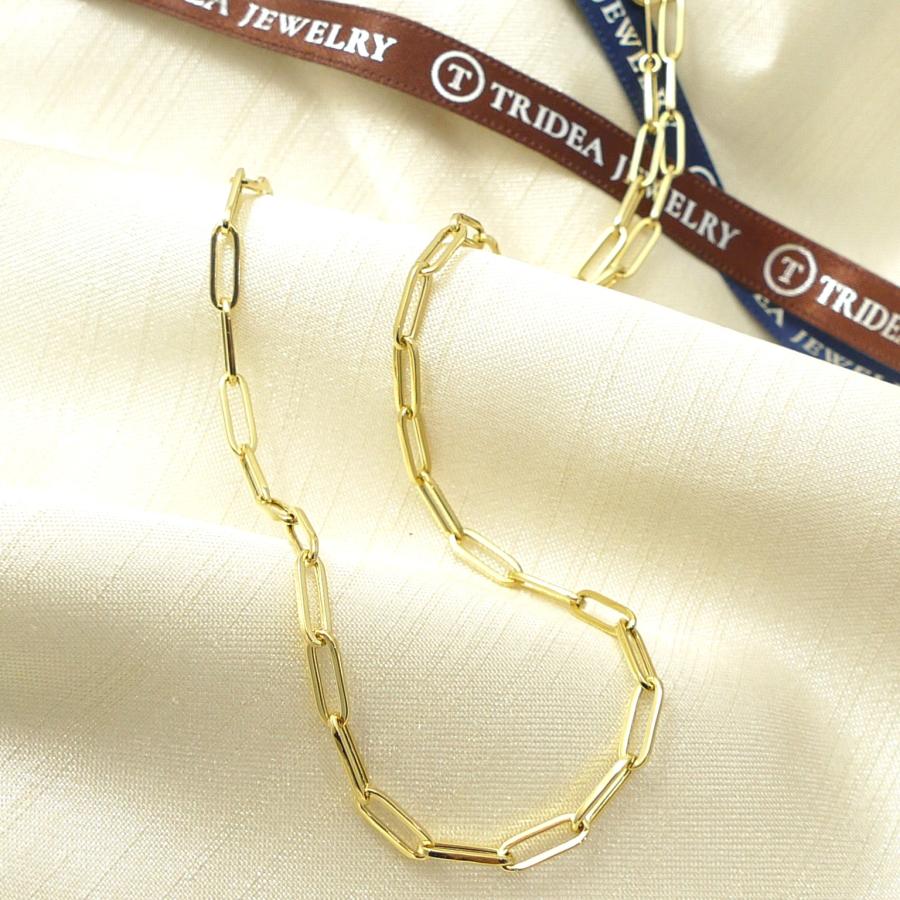 TRIDEA JEWELRY 18金 ペーパークリップ チェーン ネックレス 幅4.7mm 45cm 9.4g K18 レディース プレゼント パイプ ツイスト 中空 クリップチェーン 角 ...