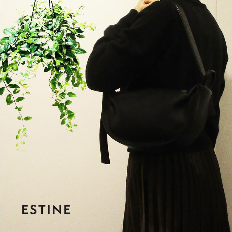 ESTINE エスティーヌ ニュイ 本革 牛革 レザー 半月型 ハーフ 肩掛け ショルダーバッグ ブラック 1075112 : estine ...