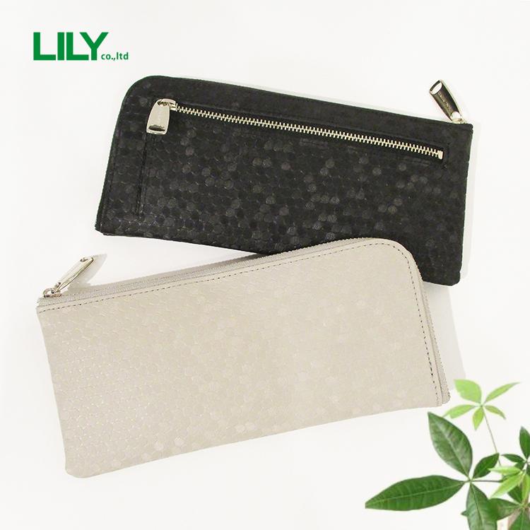 リリー LILY リアルマインド 本革 牛革 レザー エクラ ドット 水玉 六角形 スパンコール型押し L字型 ファスナー 薄型 長財布 ...