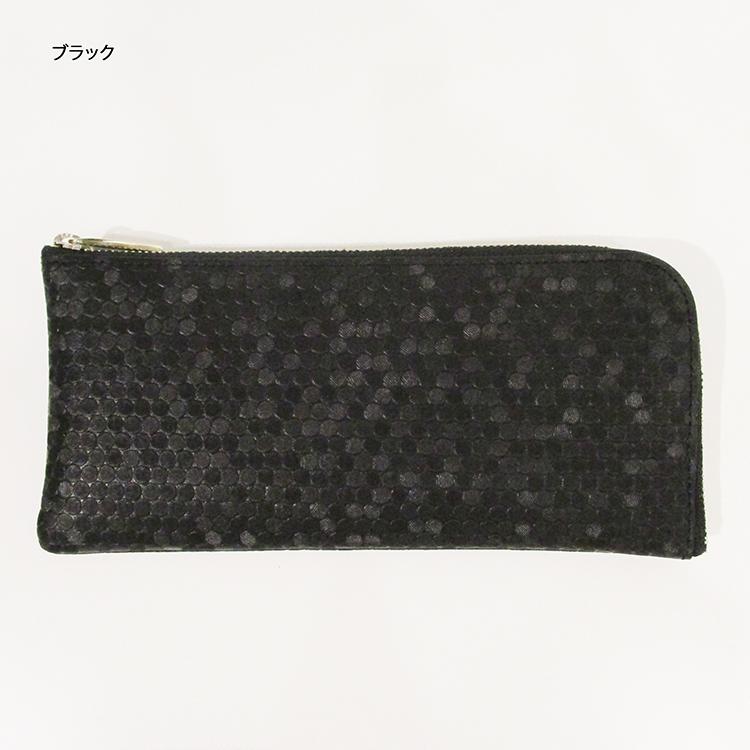 リリー LILY リアルマインド 本革 牛革 レザー エクラ ドット 水玉 六角形 スパンコール型押し L字型 ファスナー 薄型 長財布 ...
