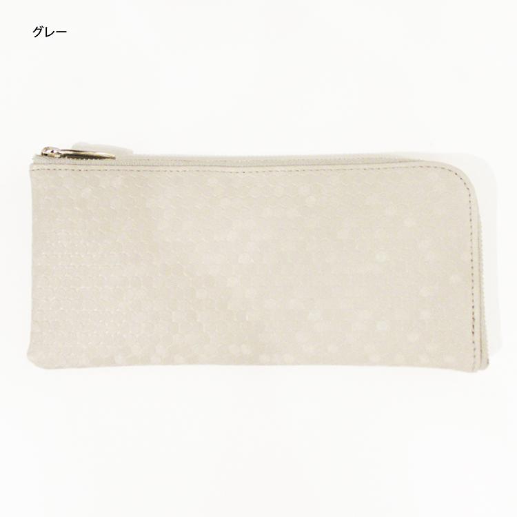 リリー LILY リアルマインド 本革 牛革 レザー エクラ ドット 水玉 六角形 スパンコール型押し L字型 ファスナー 薄型 長財布 ...